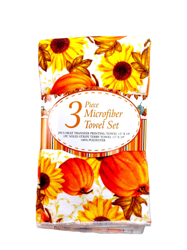Fall- 3Pice Microfiber Towel Set "Pumpkins and Sunflowers"